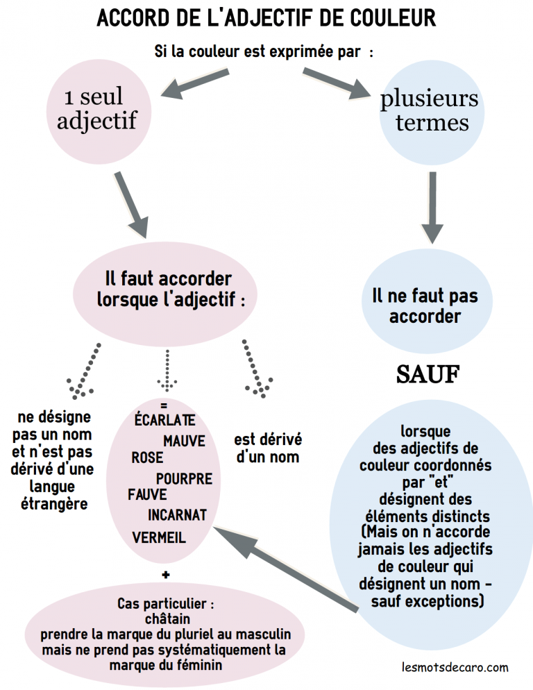 L'accord de l'adjectif de couleur : règles et synthèse à imprimer